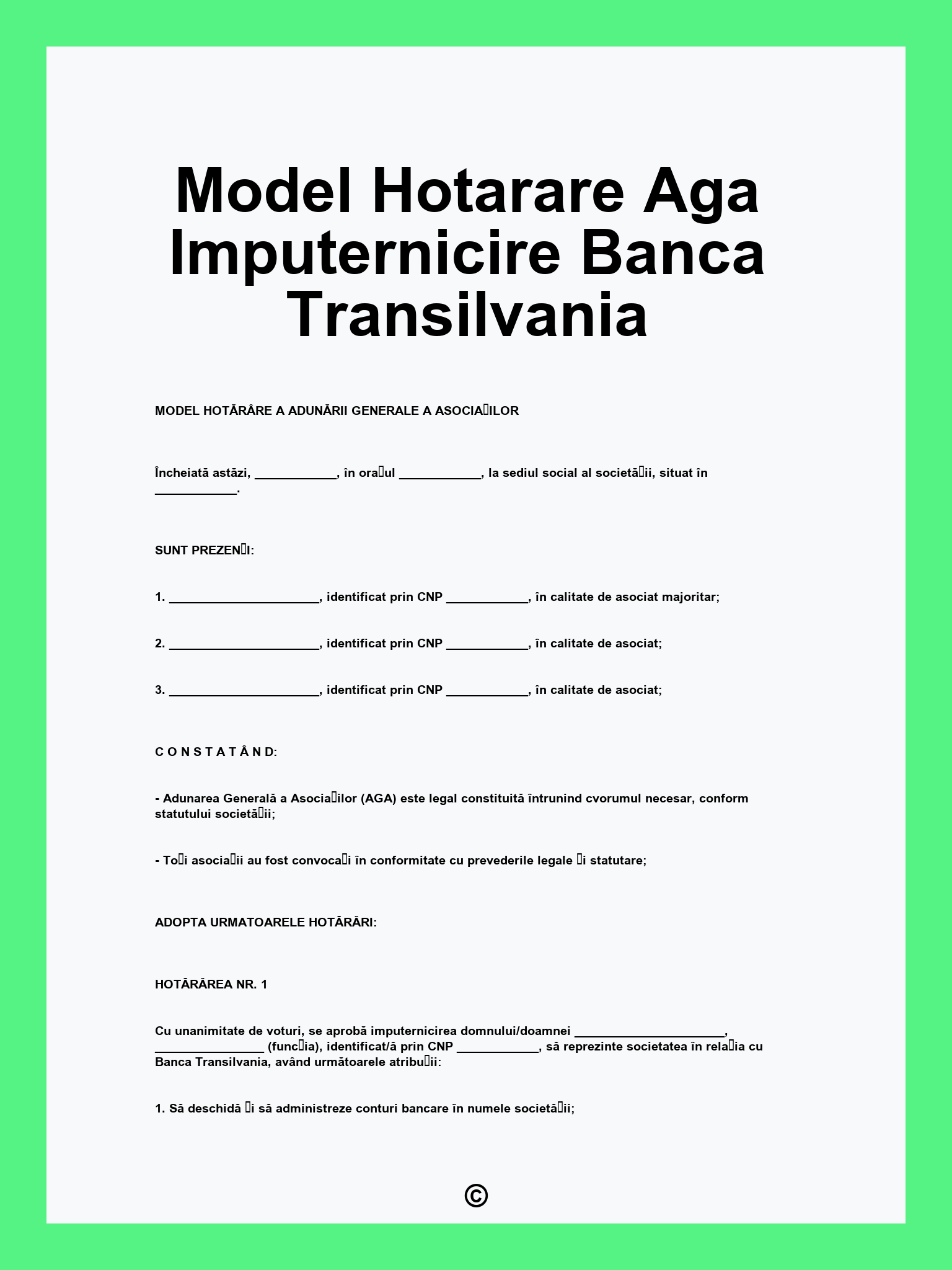 Model Hotarare Aga Imputernicire Banca Transilvania
